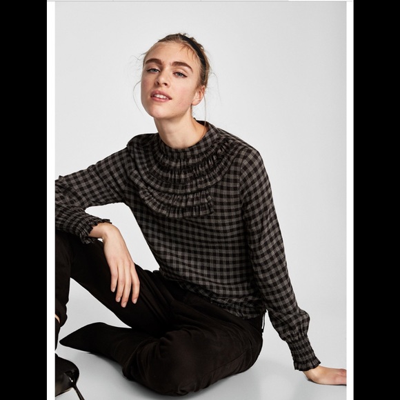 Zara | Tops | Zara Ruffled Blouse With Elastic Detail | Poshmark